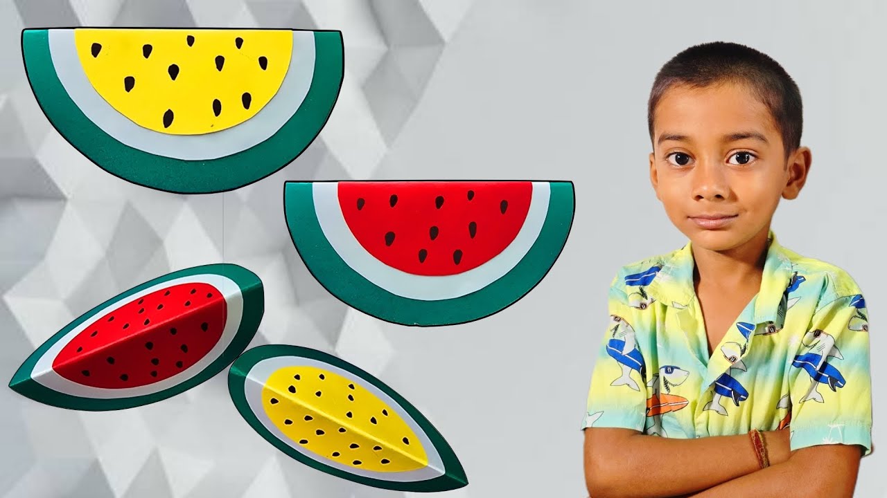 How to make paper watermelon using coloring papers!! Abir Vlog - YouTube