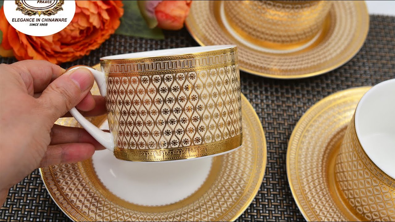 Special design ceramic tea set coffee set 24K embossed gold high ...