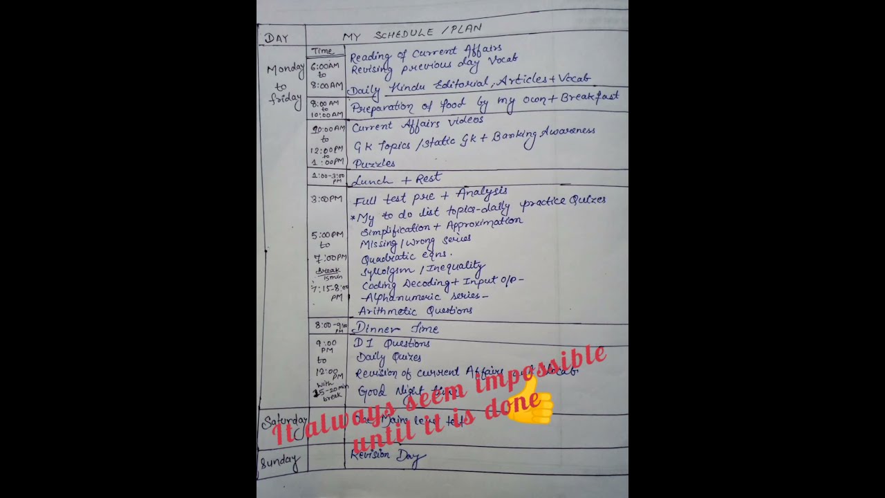 Time table for sbi 2021| Daily routine of a banking aspirant| To-do ...