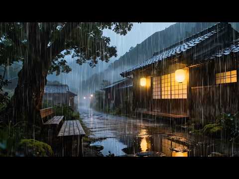 Heavy Rain in the Village, Silent Misty Valley for Insomnia Aid | Continuous Night Rain Sounds