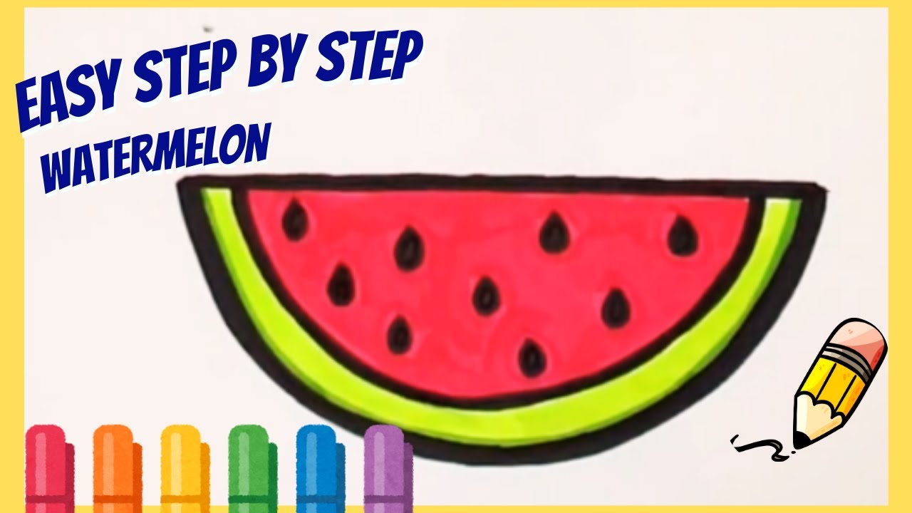 How to draw watermelon slice-easy step by step video tutorial for ...