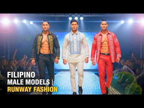 HÜBSCHE UND MUSKULÄRE PHILIPPINISCHE männliche Models auf dem Laufsteg im atemberaubenden Barong ...