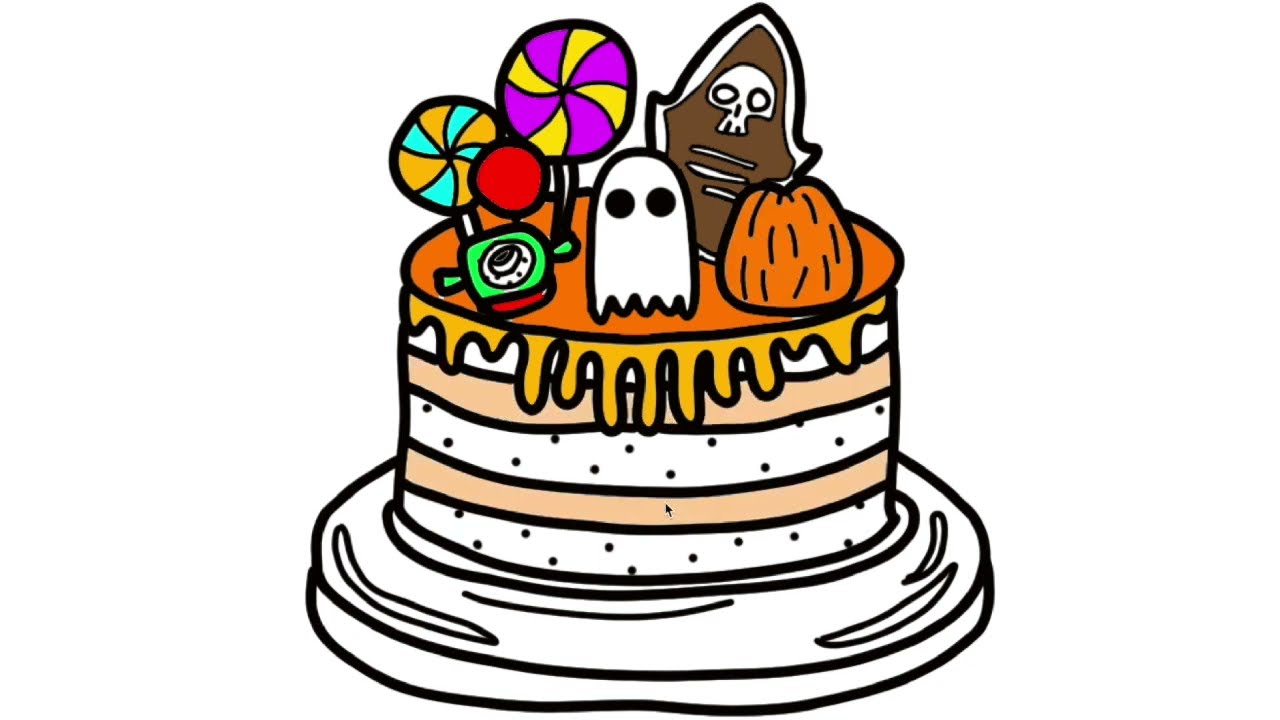 How To Draw A Halloween Birthday Cake | Halloween celebration drawing ...