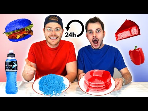 Für 24 STUNDEN NUR ROTES ESSEN vs BLAUES ESSEN CHALLENGE !!! | Kman und Flexi