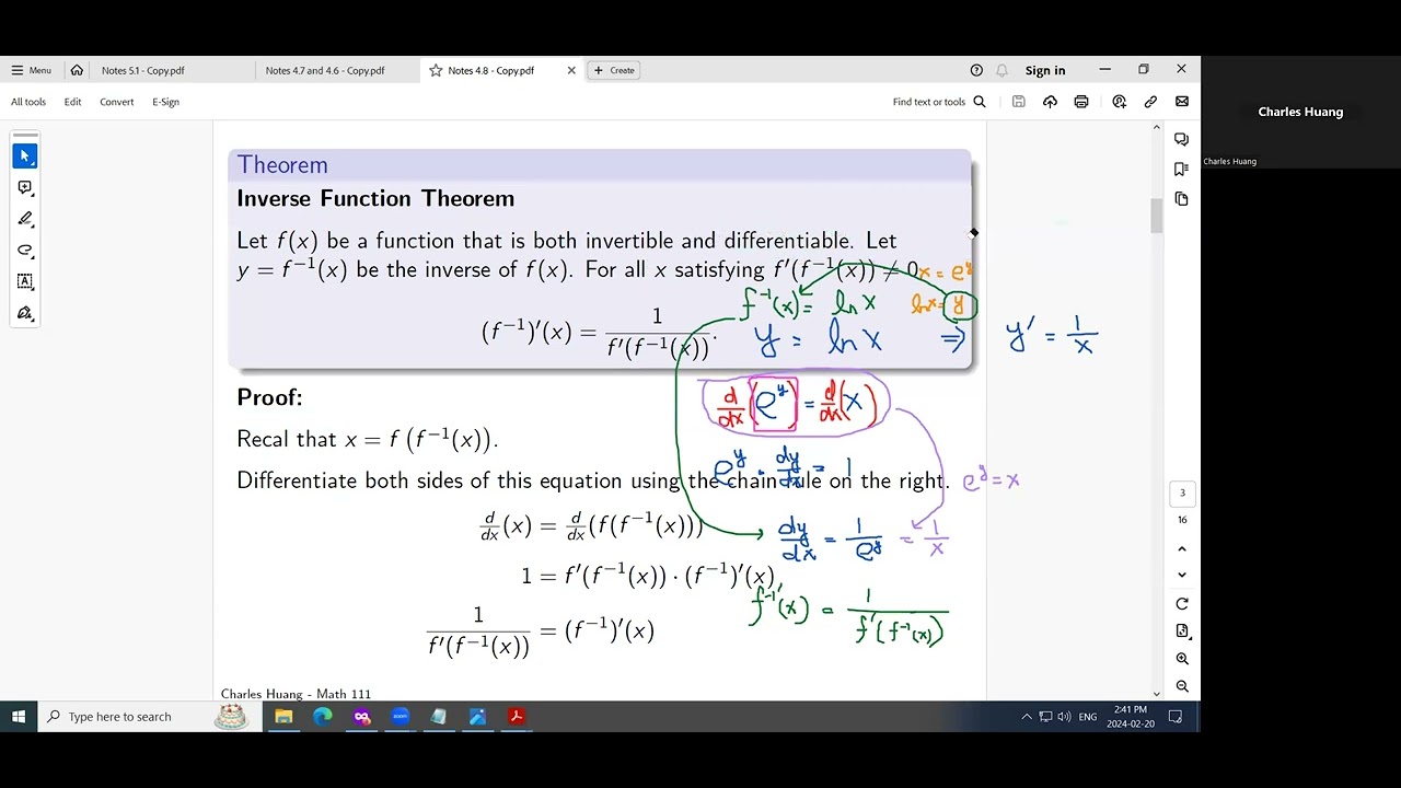 Math 111 4.8 Derivative of Inverse Functions - YouTube