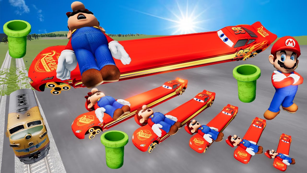 Long & short Lightning McQueen McQueen with Mario vs Train and Portal ...