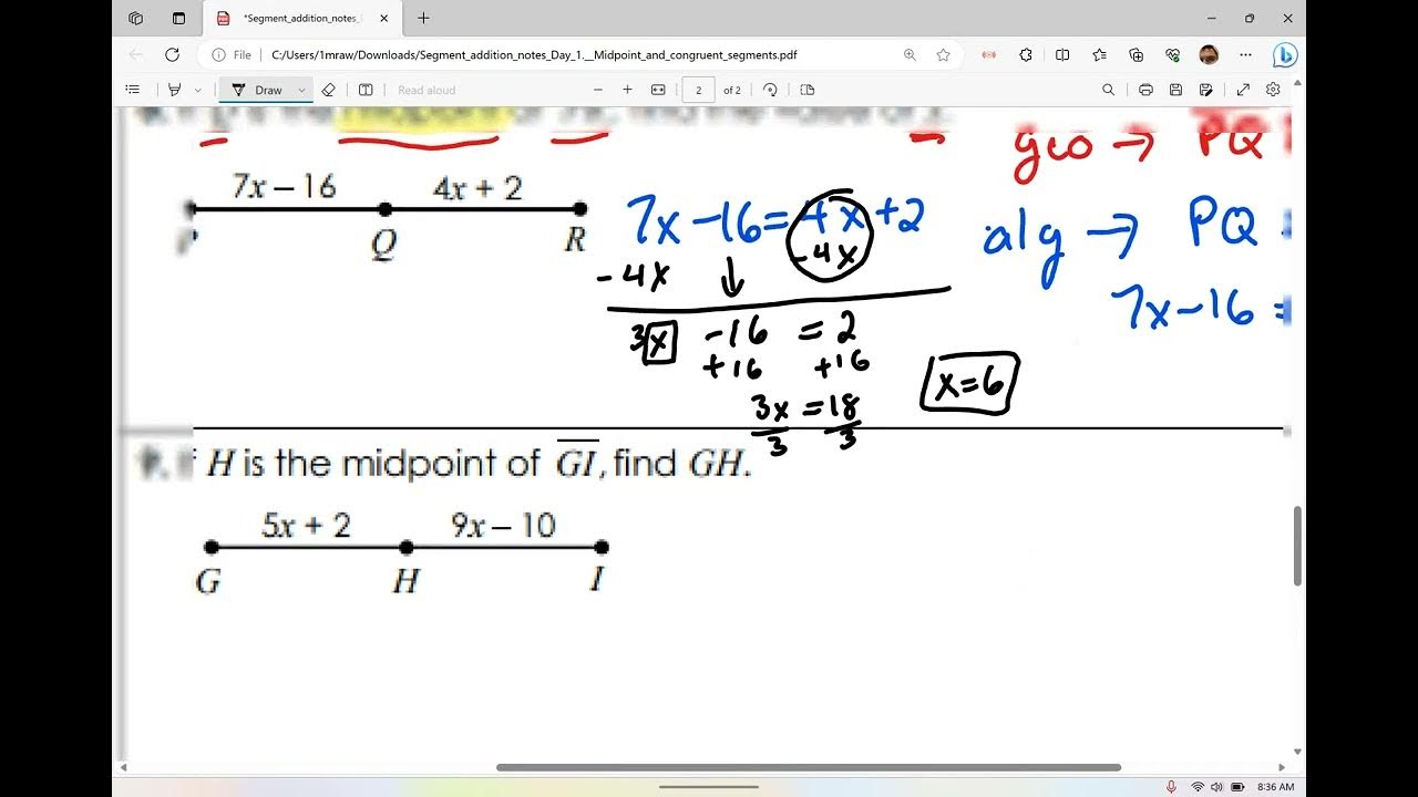 1.2 Segment addition midpoint and congruent segments - YouTube