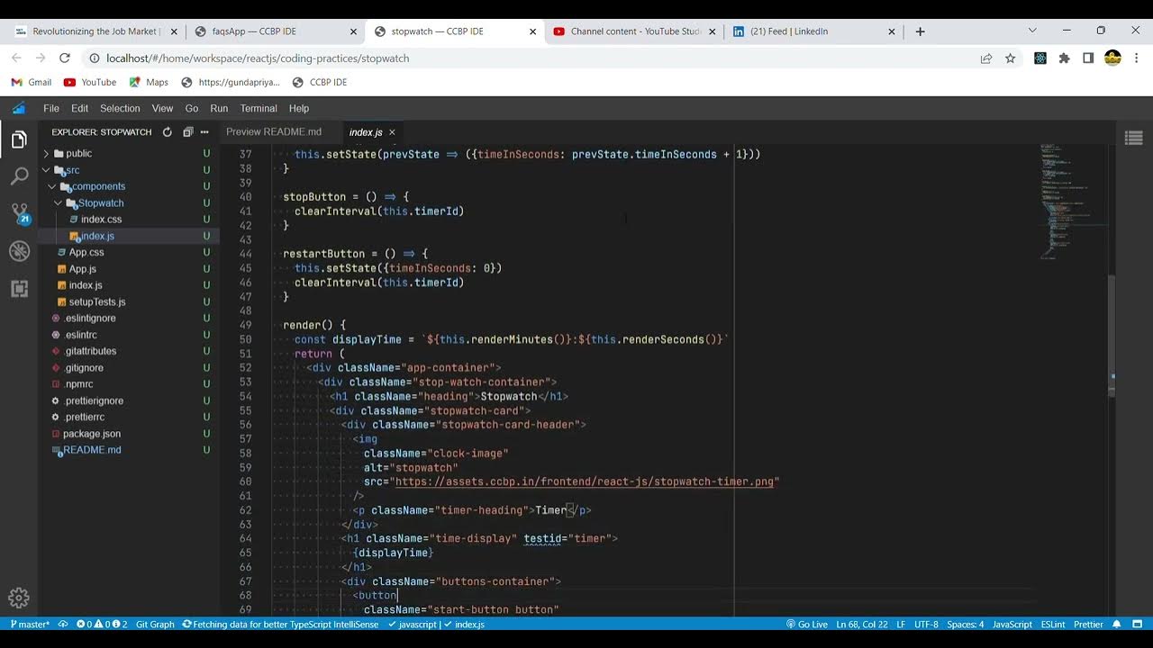 React Js Coding Practice 20 Stopwatch Ccbp Nxtwave Youtube