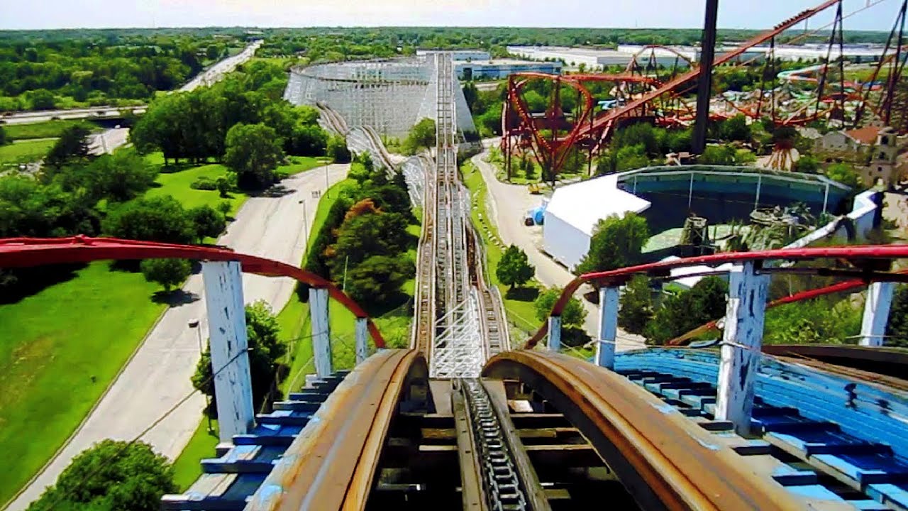 American Eagle (red side) front seat on-ride HD POV Six Flags Great ...