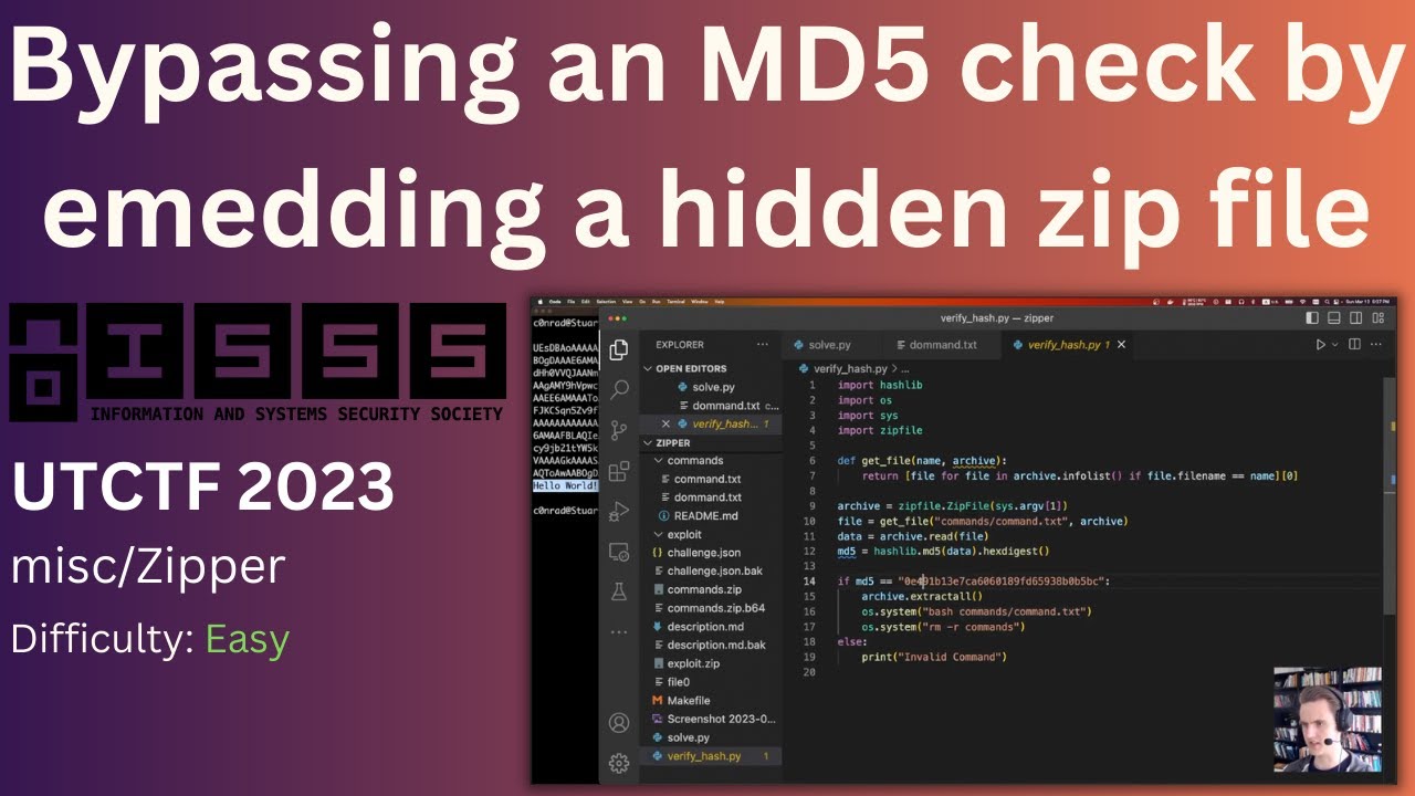 TOCTOA bypass via hidden zip file - UTCTF 2023 - misc/Zipper - YouTube