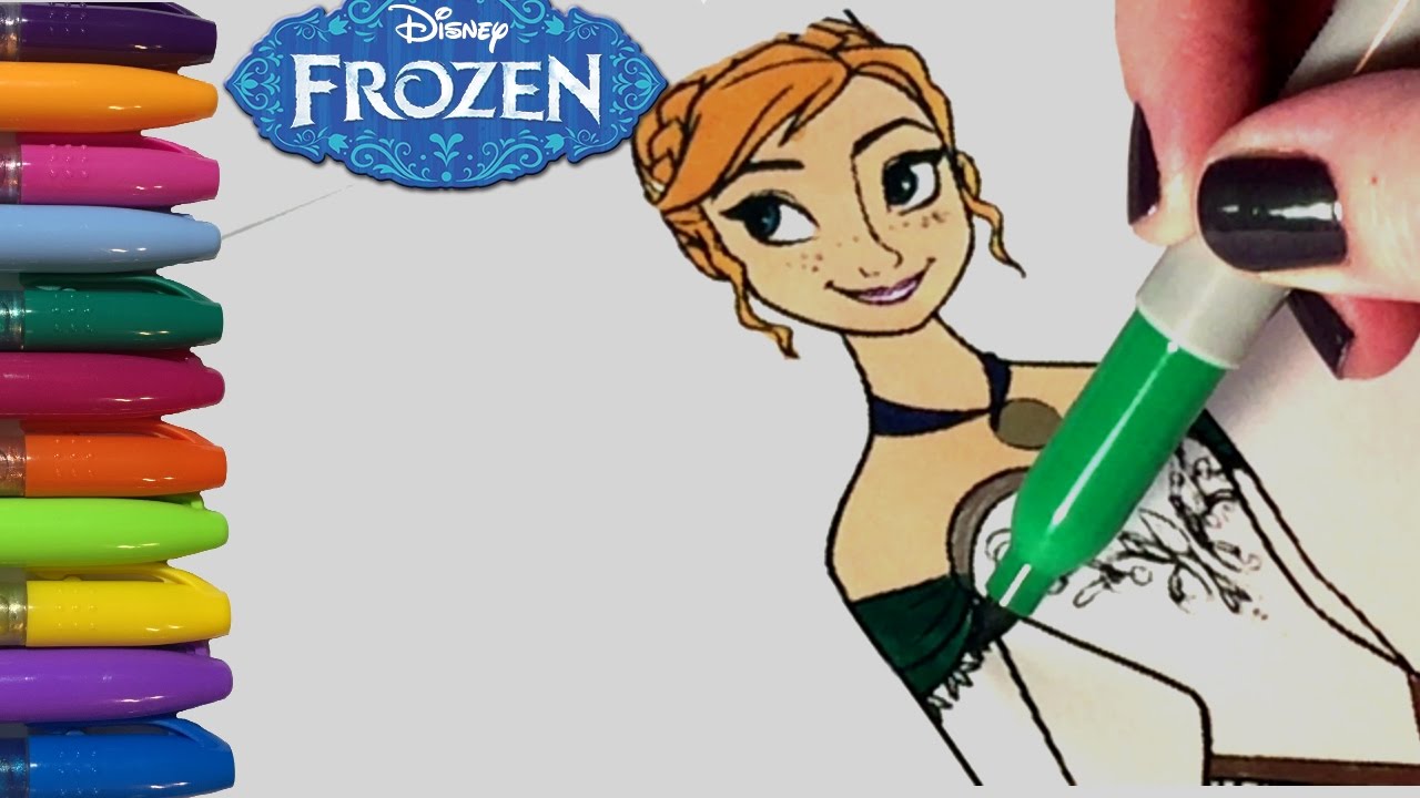 FROZEN Coloring Fun! Coloring Princess Anna - YouTube
