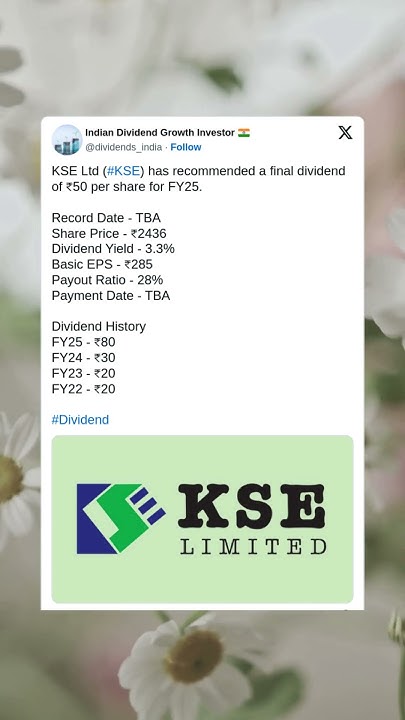 KSE Ltd has recommended a Final Dividend for FY25. #BreakingNews #StockMarket #2025 - YouTube