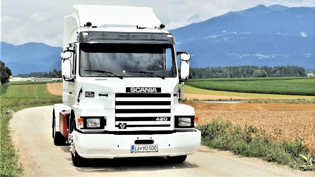 Scania 143 V8 s klasično kabino (motor pred kabino) - YouTube