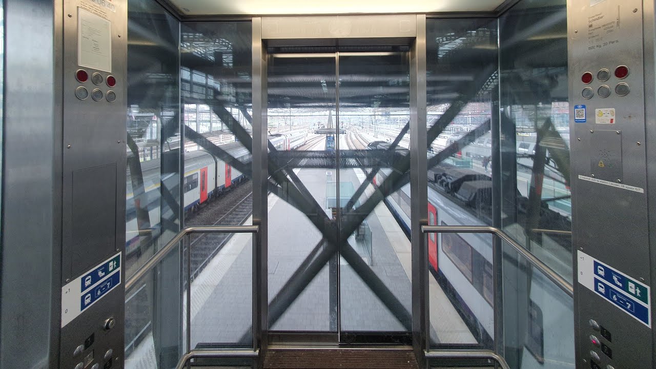5 hydraulic glass Schindler elevators @ Railroad station Leuven ...