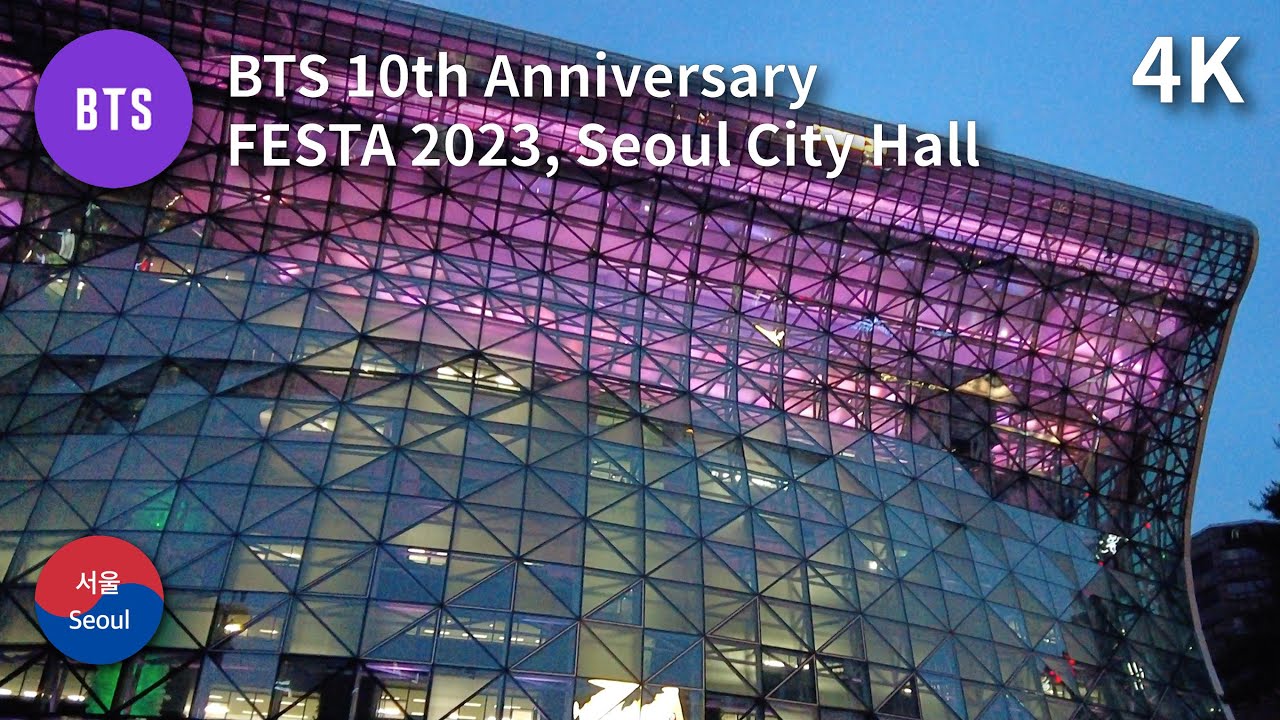 🟣 BTS 10th Anniversary FESTA 2023, Seoul City Hall Walk 4K l 방탄 10주년 ...