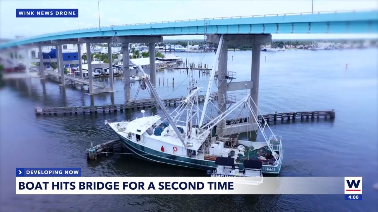 Matanzas Pass Bridge hit again by the same shrimp boat - YouTube