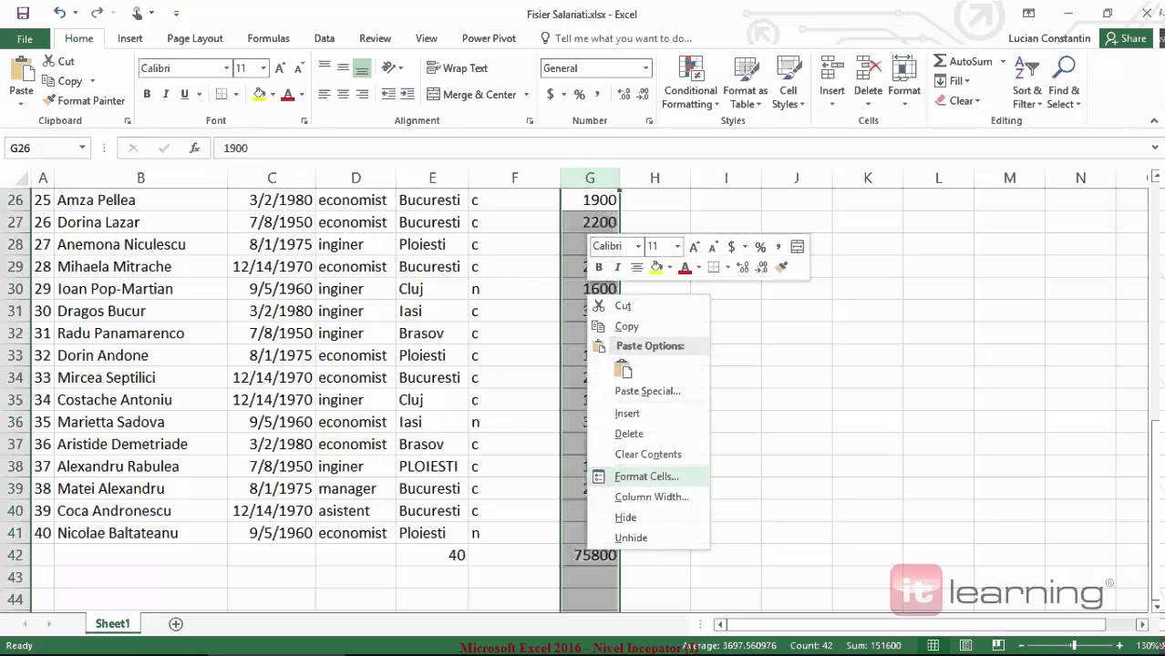 Prezentare curs Excel 2016 Nivel Incepator (I) - YouTube