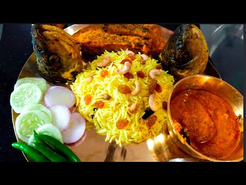 Eating Show Rohu Fish Head, Fish Curry, Basanti Pulao/Yellow Rice and ...