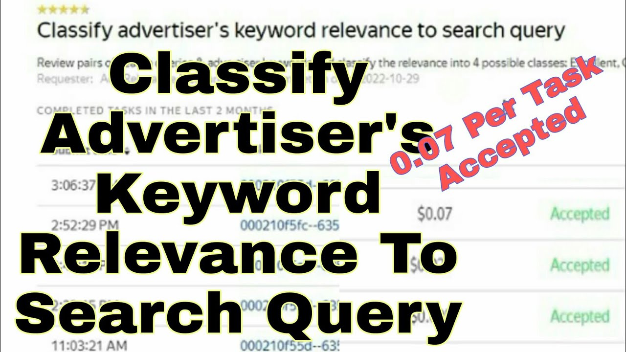 Classify Advertiser's Keyword Relevance To Search Query 0.07/Per Task Accepted Exam/ Toloka ...