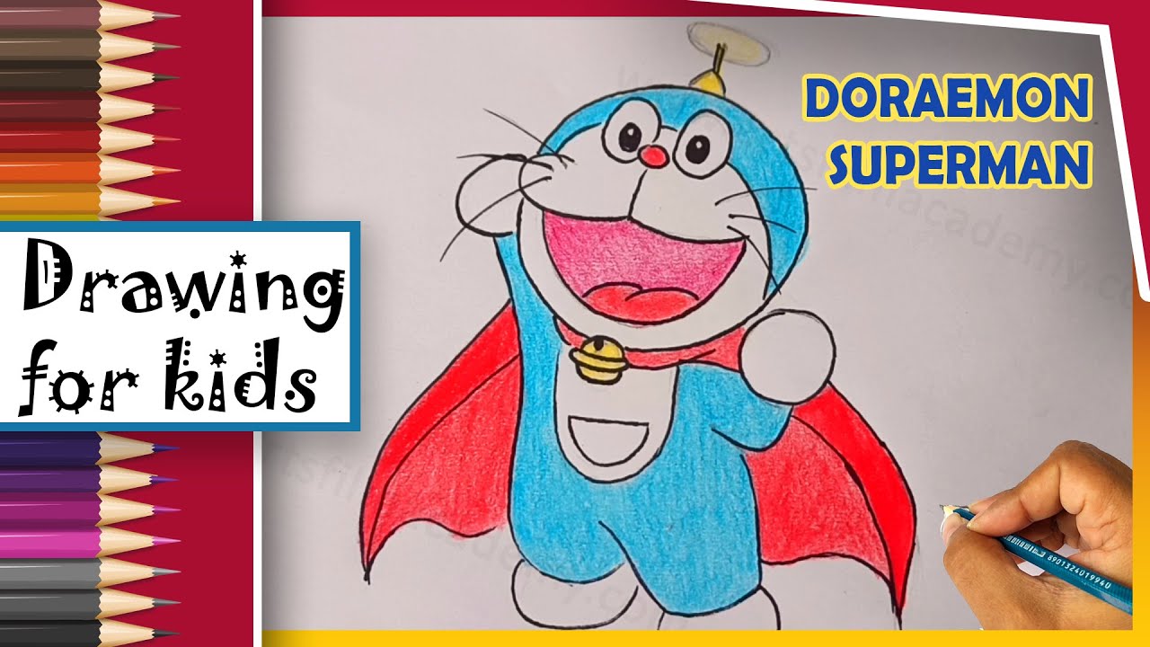 Doraemon Superman Drawing for Kids Easy step by step with colouring for ...