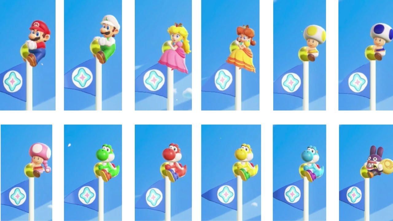 All Characters Reaching Flagpole | Super Mario Bros Wonder - YouTube
