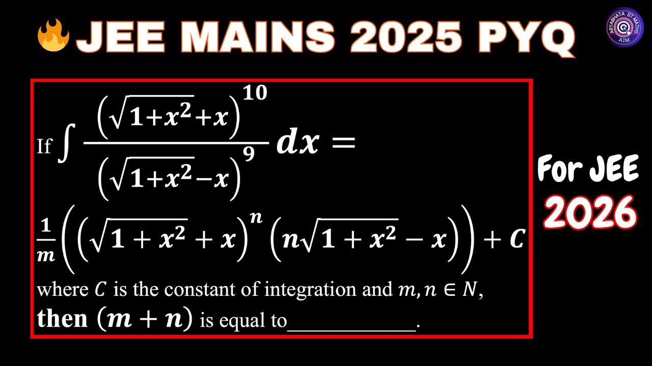 Tricky Indefinite Integration | JEE Mains PYQ | If ∫ (√(1+x^2 )+x)^10 ...
