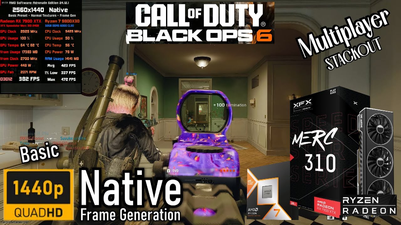 7900 XTX 🖥️ 9800X3D 🎮 Call of Duty Black Ops 6 @ 1440p Native + Basic ...