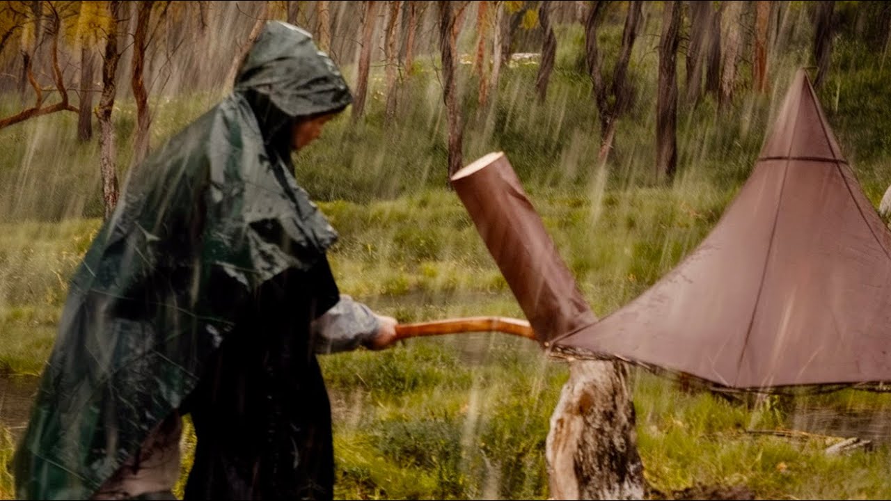 First Snow Storm and Heavy Rain : 3 days Bushcraft in the Wild - YouTube