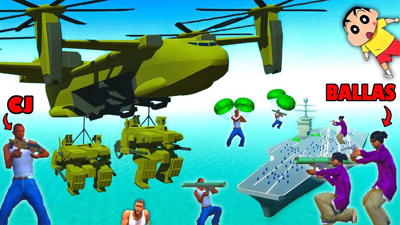 CJ ARMY vs BALLAS GANG in GTA x RAVENFIELD with SHINCHAN and CHOP - YouTube