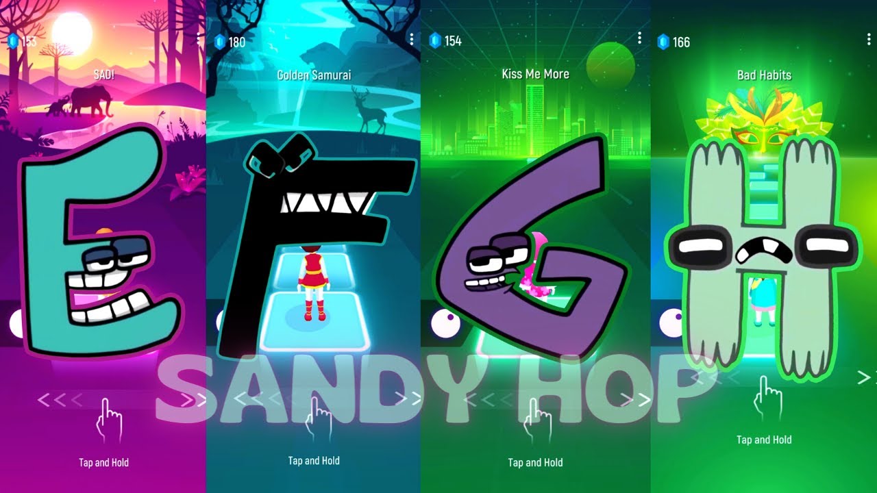 Alphabet Lore Battle in Tiles Hop | E vs F vs G vs H (Alphabet Lore ...