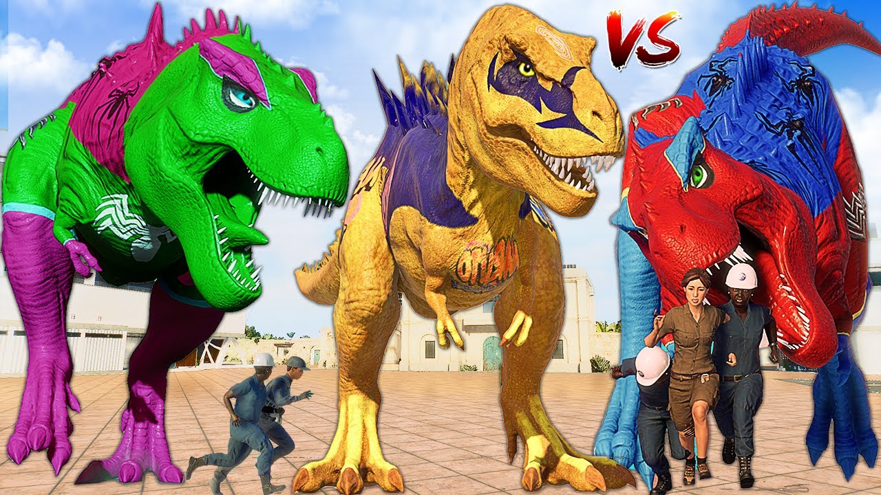 NEW! EPIC SPIDERMAN TYRANNOSAURUS REX vs INDORAPTOR I-REX Dinosaurs ...