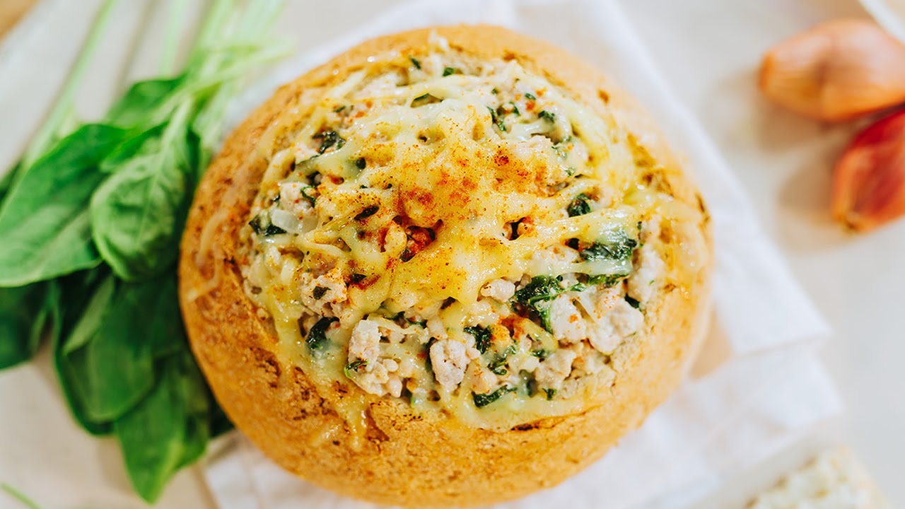 Warm & Creamy Turkey Cheddar Spinach Dip in A Bread Bowl - Recipe Video ...