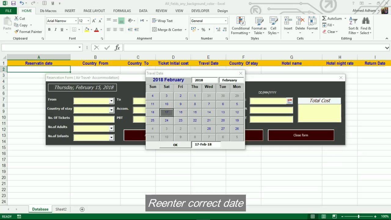 Dynamic Excel form for travel and reservation businesses - YouTube