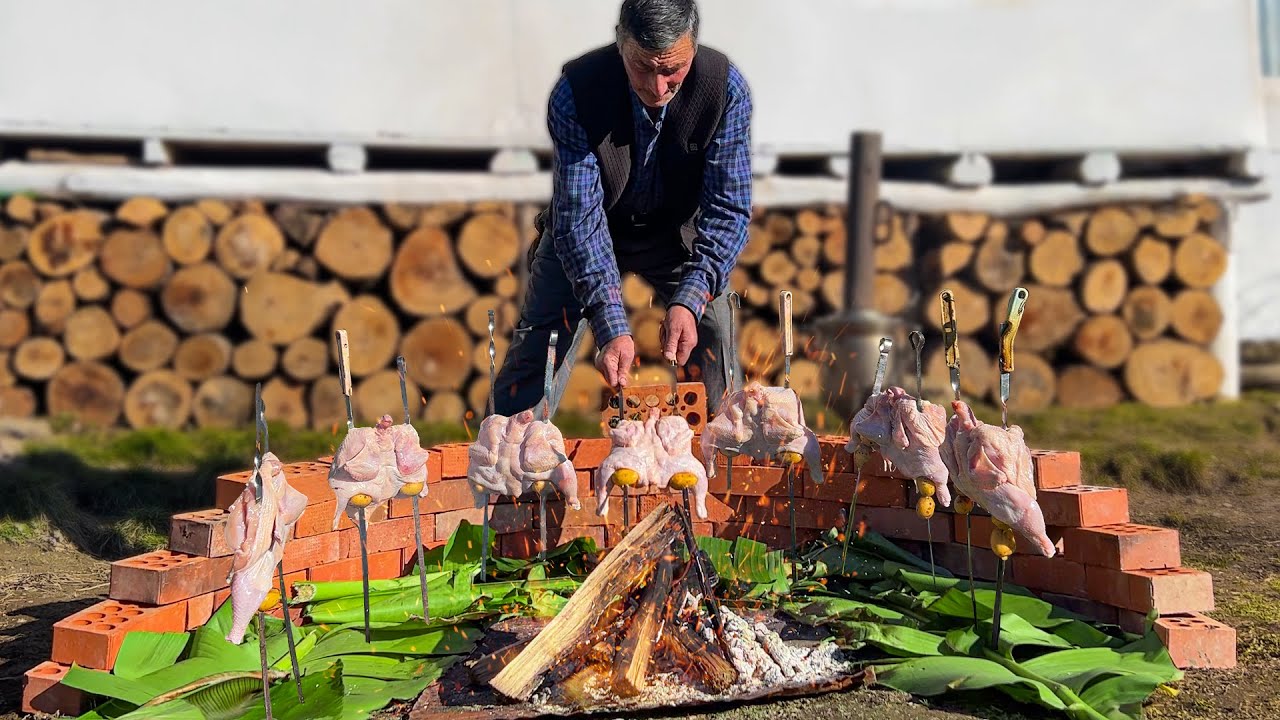 Chicken on Skewers in the Ground! Rustic Barbecue in the Mountains of ...