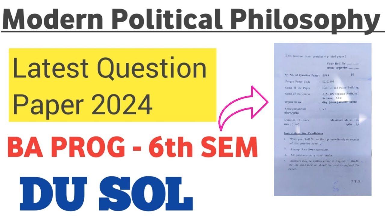 Modern Political Philosophy Question Paper 2024 BA Hons Pol Science Sem ...