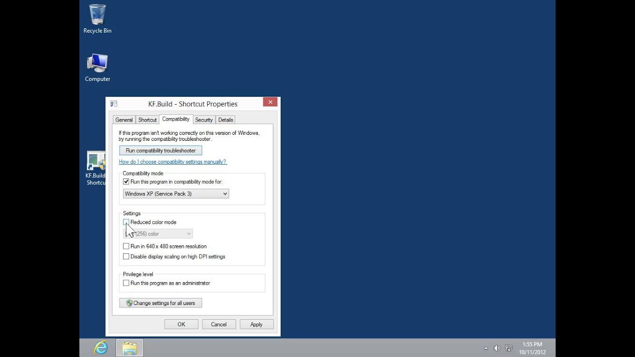 Windows 8.0 Professional - Change Compatibility Settings Manually - YouTube
