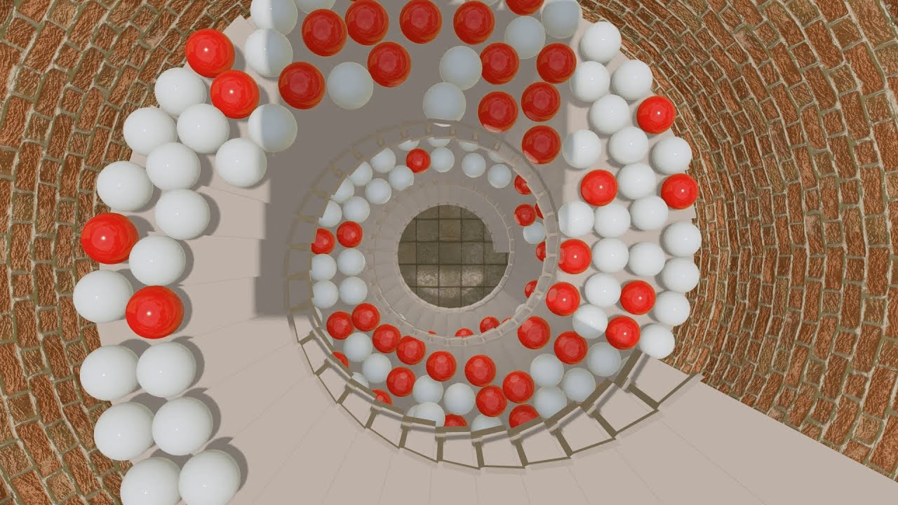 BALLS ON SPIRAL STAIR_RIGID BODY SIMULATION - YouTube