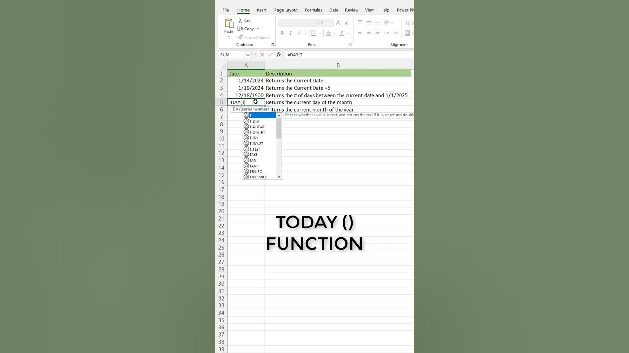 Today Function Excel Exceltutorial Exceltech Youtube 9623