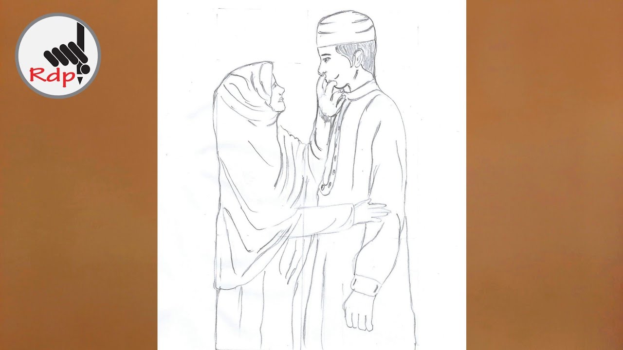 how to draw ||husband and wife|| pencil drawing eid moments - YouTube