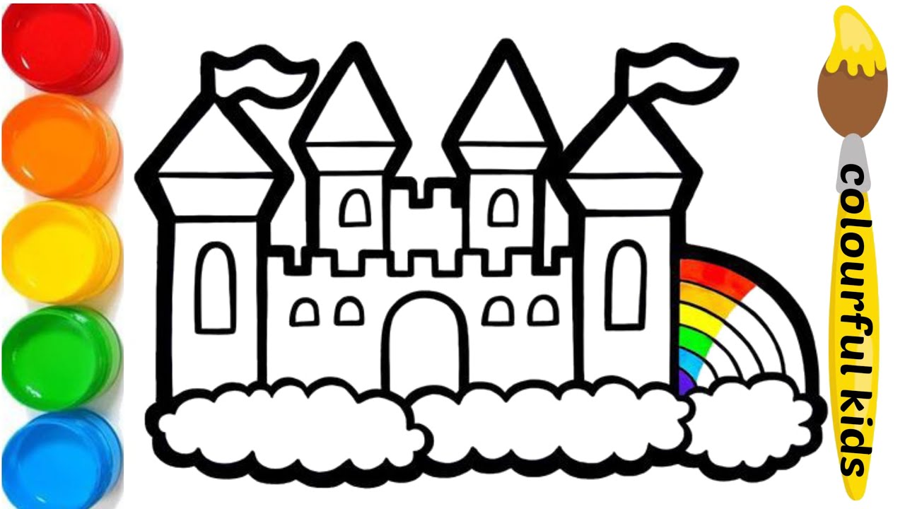 Castle Drawing, painting, and coloring for kids & toddler / Easy ...