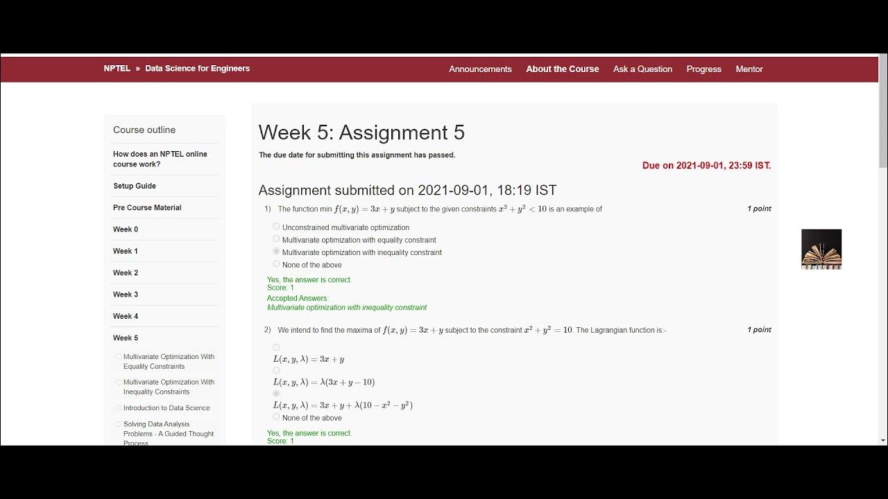 NPTEL : Data Science for Engineers | Week 5 Assignment 5 - Solutions with proofs (100% correct ...