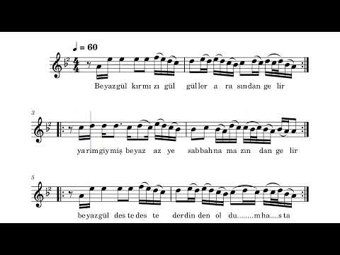 Beyaz gül kırmızı gül - Solfej ve Nota Çalışması (Kısa Sap Bağlama)