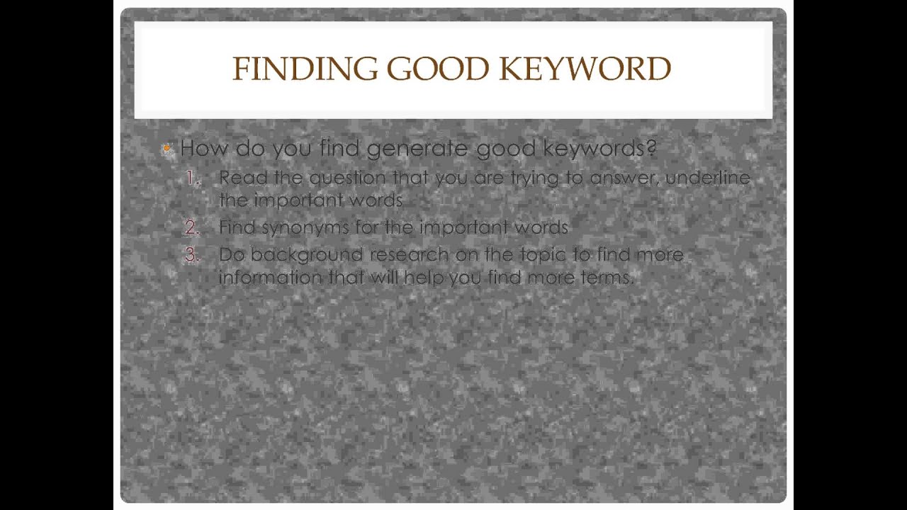 Finding Good Keywords - YouTube