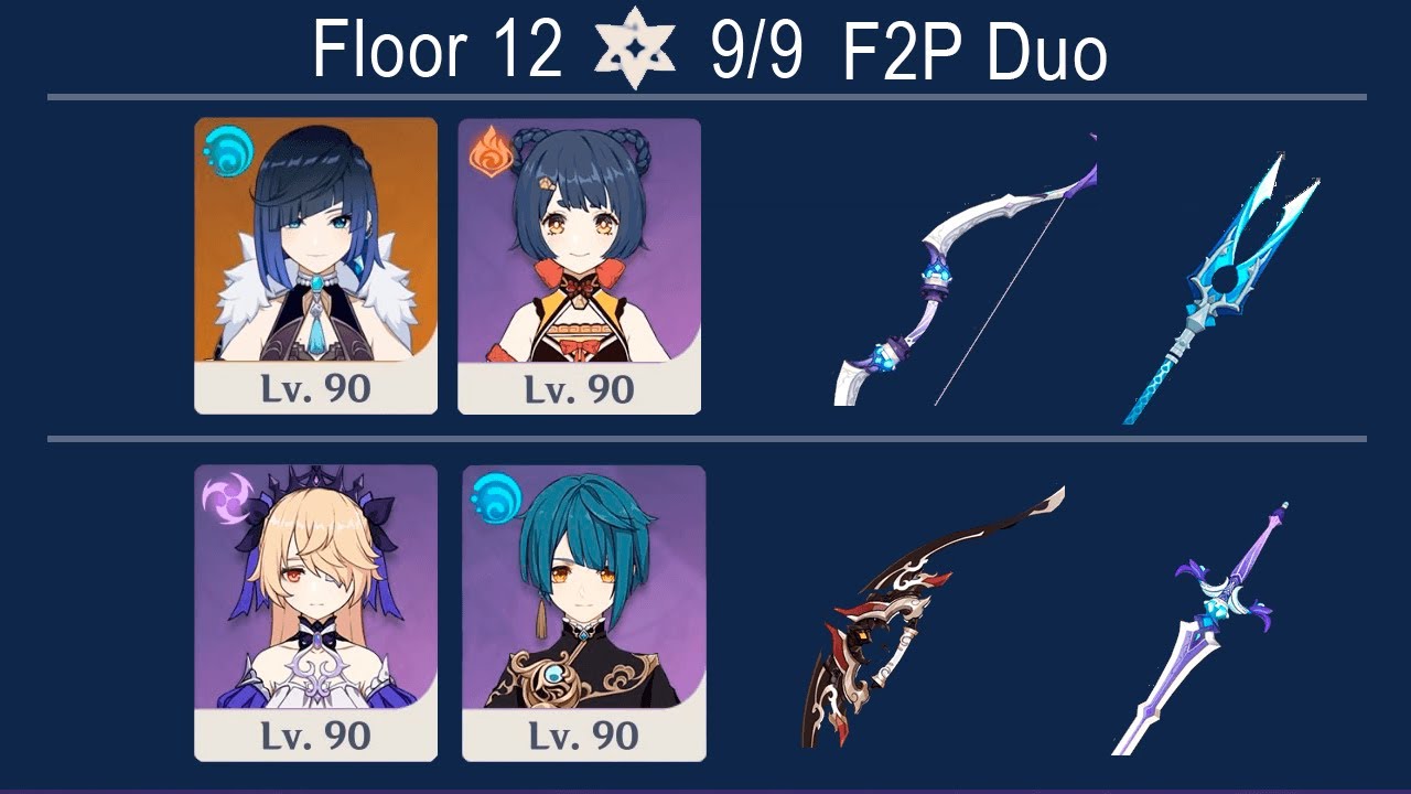 [Abyss Guide F2P] Duo Yelan C0 Xiangling C6 Fischl C6 Xigqiu C6 4 ...