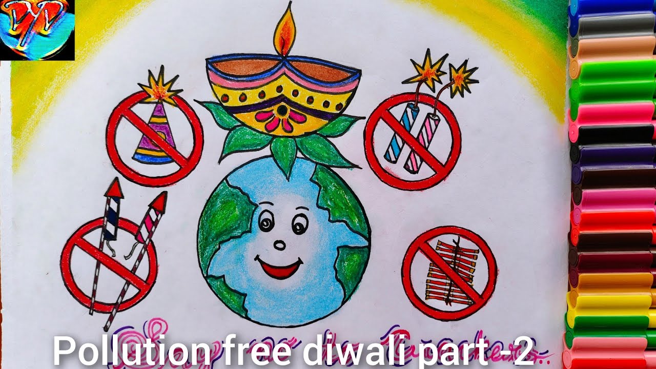 Pollution free diwali poster making || say no to crackers drawing ...