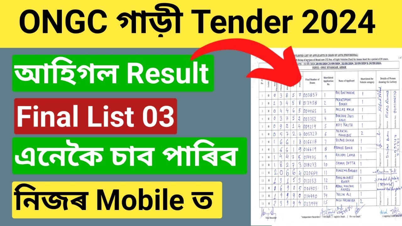 ONGC Tender Result 3 Final List - YouTube