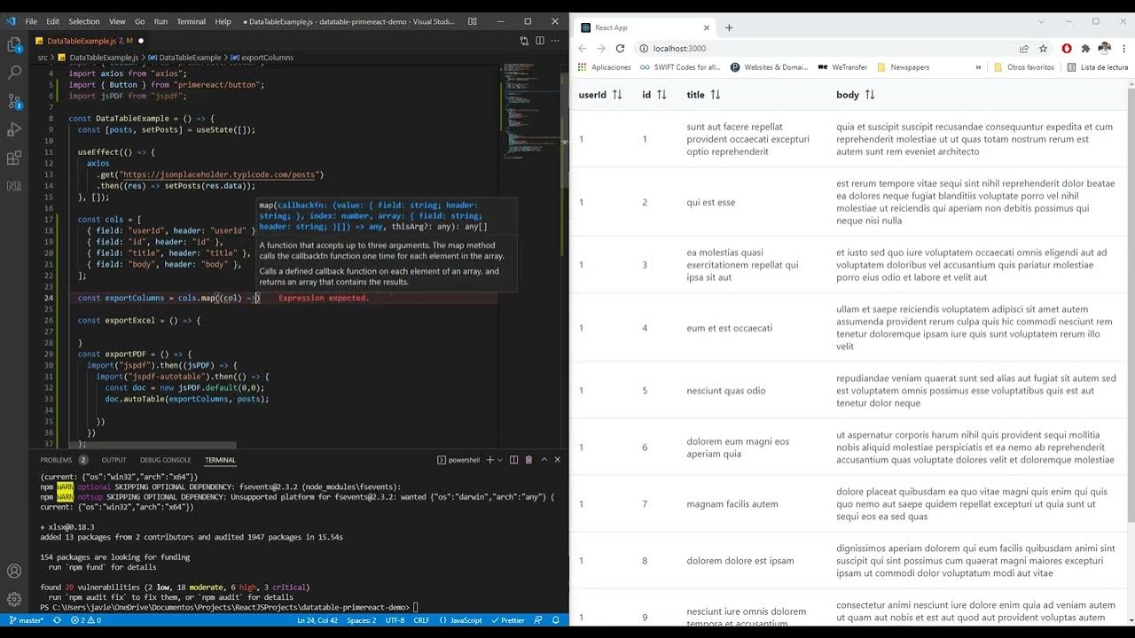 Primereact Datatable Export To Excel And Pdf Youtube