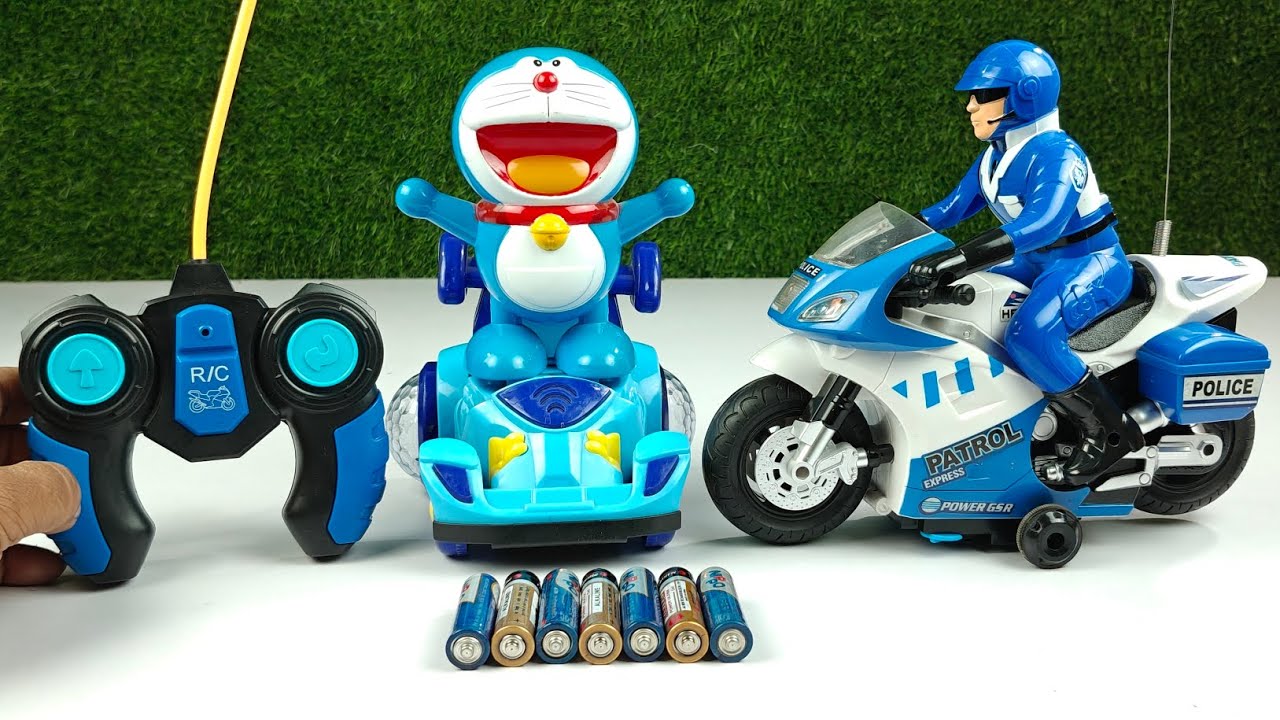 Unboxing Remote Control Cute Police Racing Bike, Electric Doremon ...
