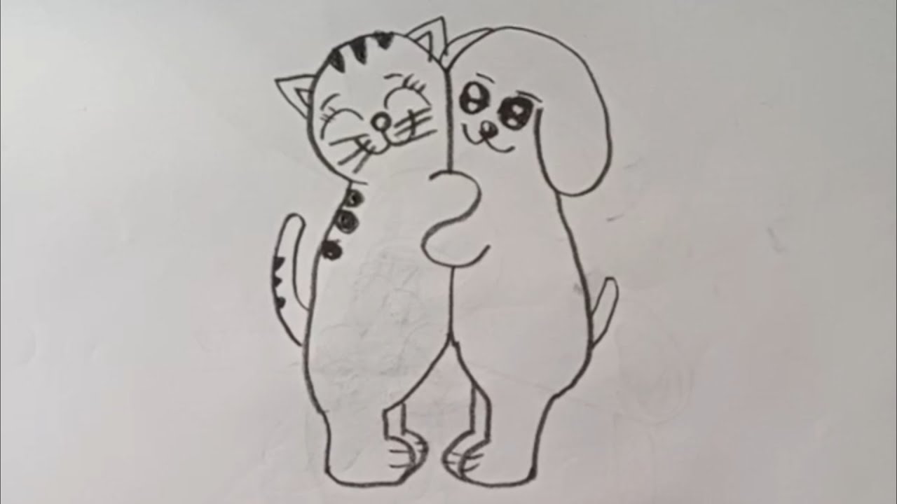 How to Draw a Cat and Dog Hugging Easy Tricks for Beginners! - YouTube