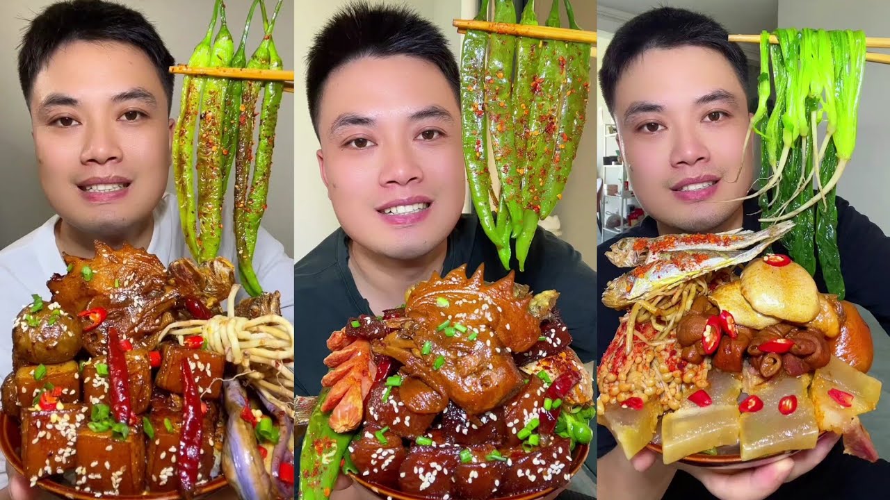 Yummy #19 Eat Meat 🍖🥓🫑🌶️🦑🍲, chicken 🍗 🍗, Shrimp 🦐🦐.. #mukbang # ...